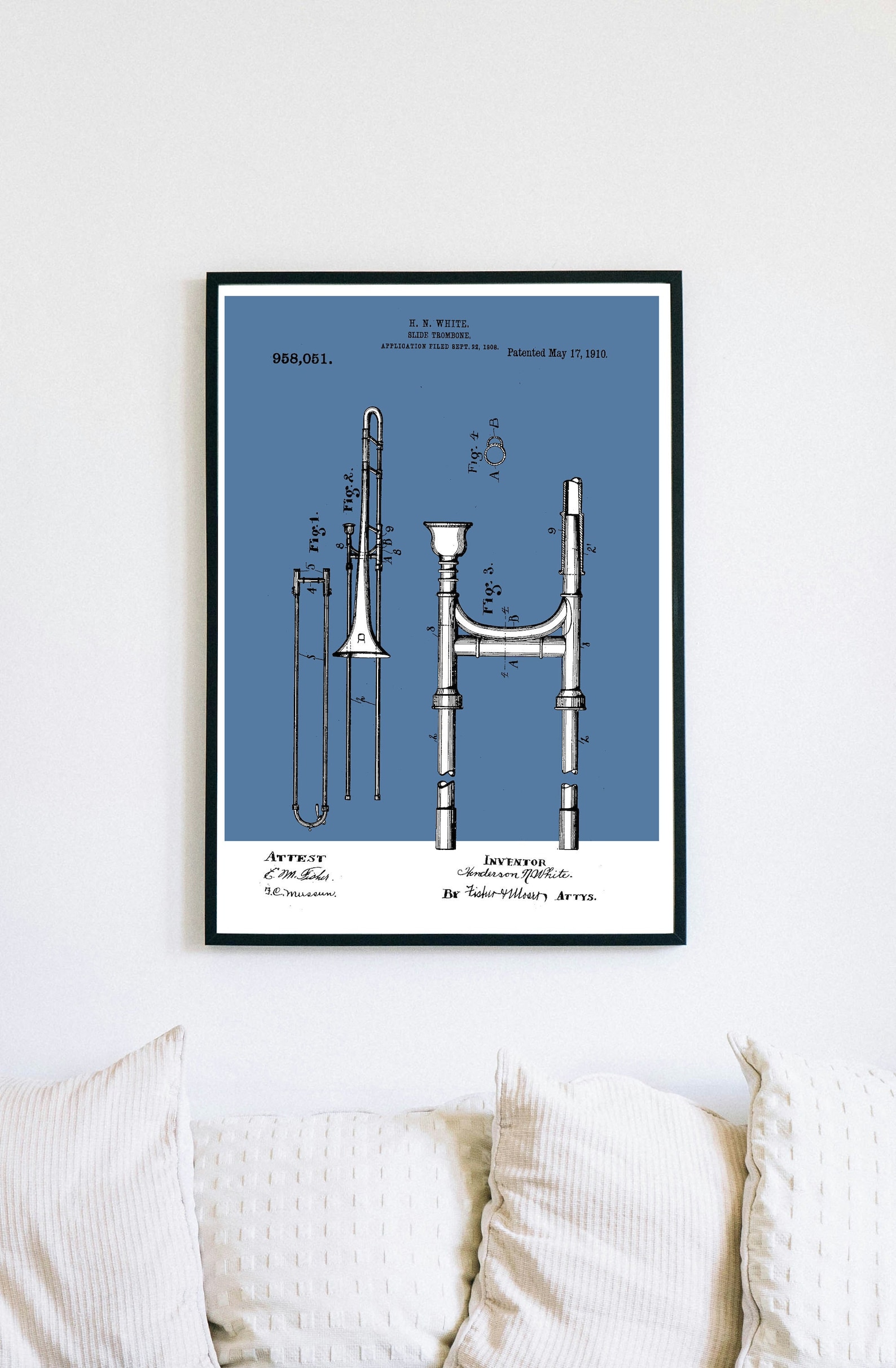 Trombone Patent Print | Printable Wall Art | Brass Instrument | Digital ...