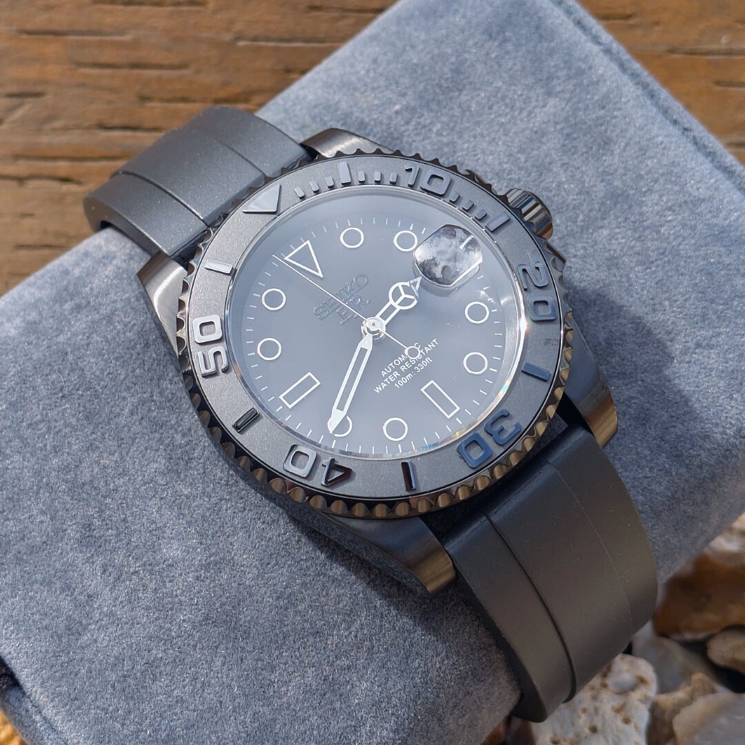 Custom Seiko Mod Watch Black Stainless Steel Diver Seiko NH35 Automatic Movement Handmade Luxury ...