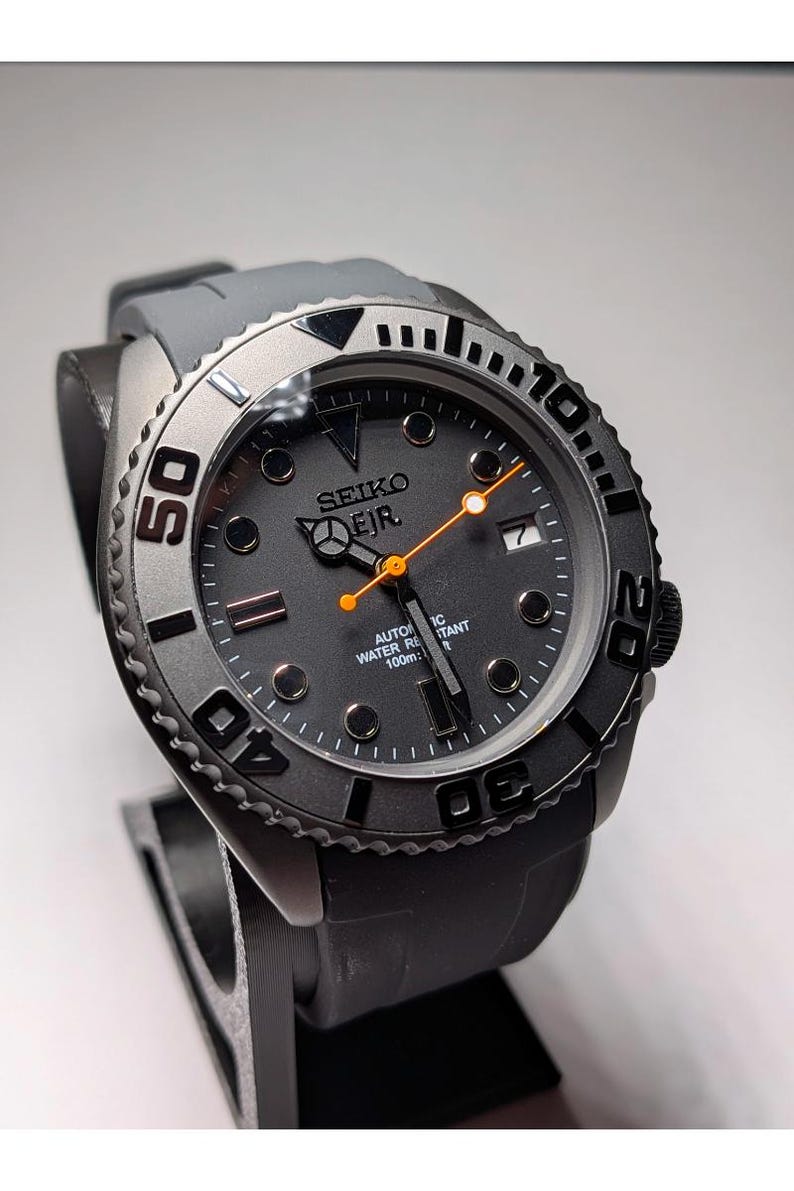 Custom Mod Watch | Black Stainless Steel Diver | Seiko NH35 Automatic Movement | Handmade Luxury ...