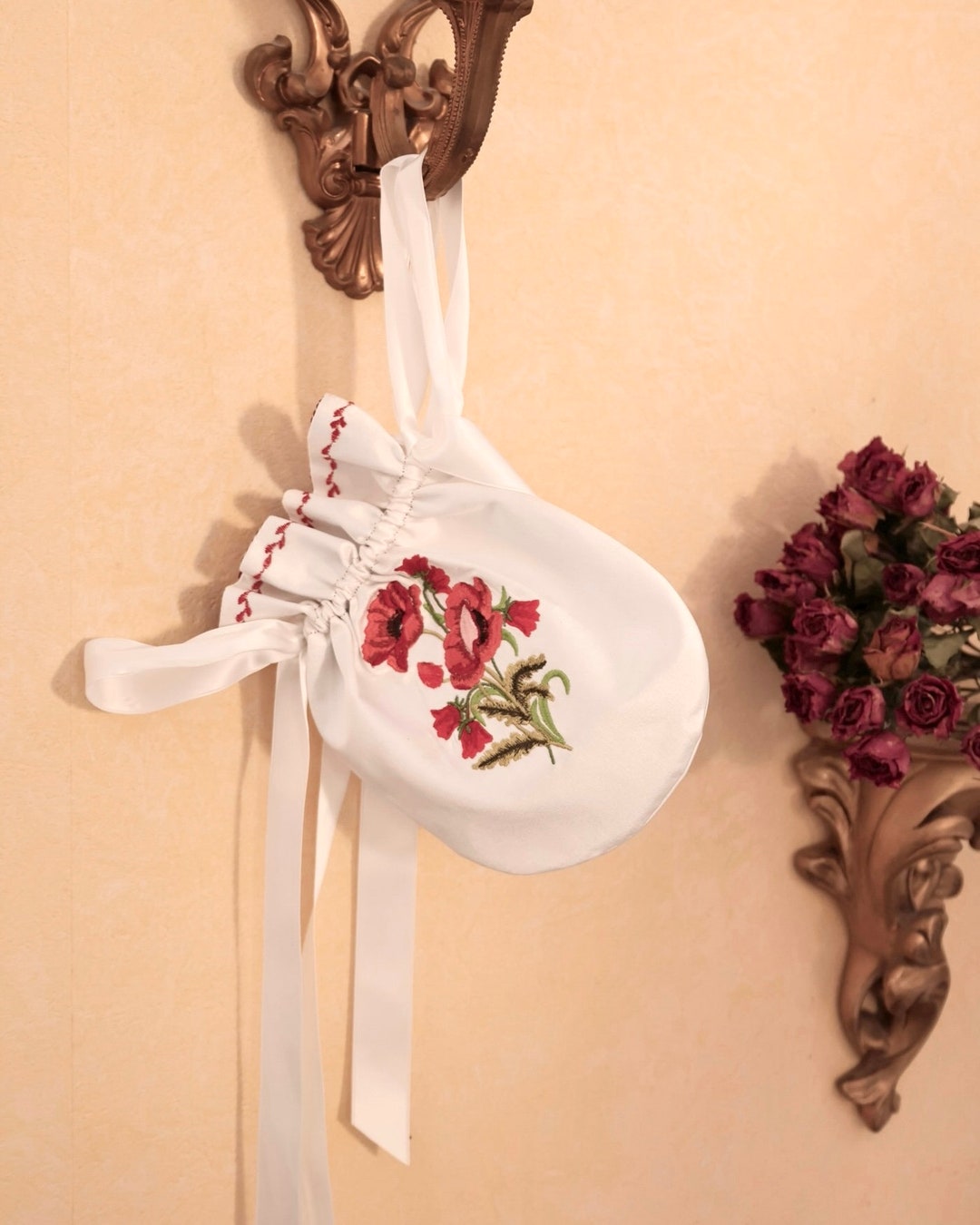 Victorian Edwardian Empire Regency Reticule Bag Purse Ivory Silk and ...