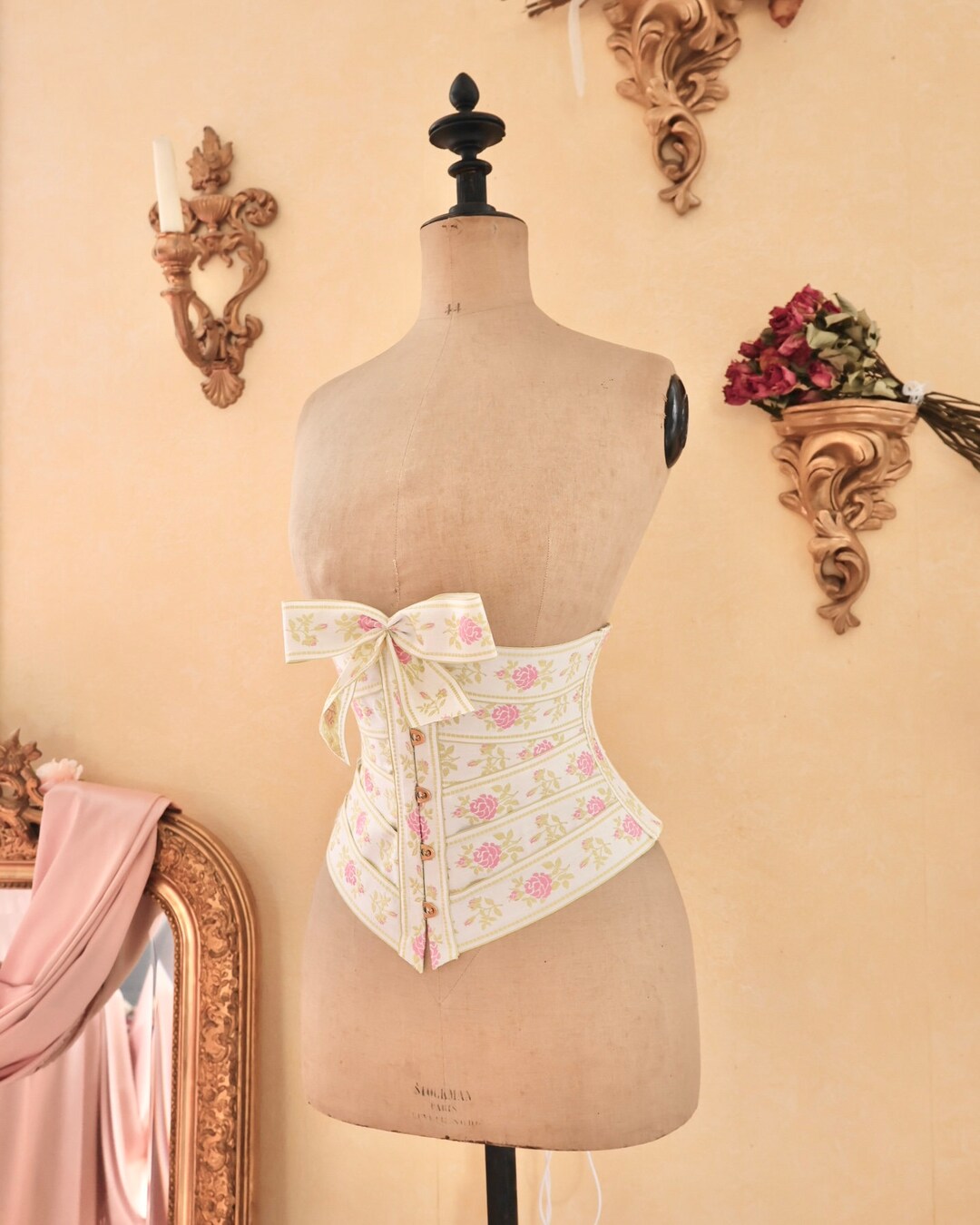 Victorian Corset Ribbons Replica 1890 1900 With Flowers Print Made in ...