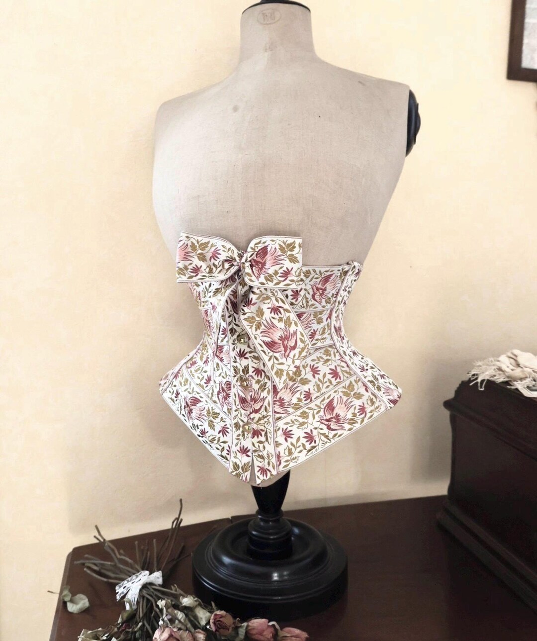 Victorian Corset Ribbons Replica 1890 1900 With Flowers Print Made in ...