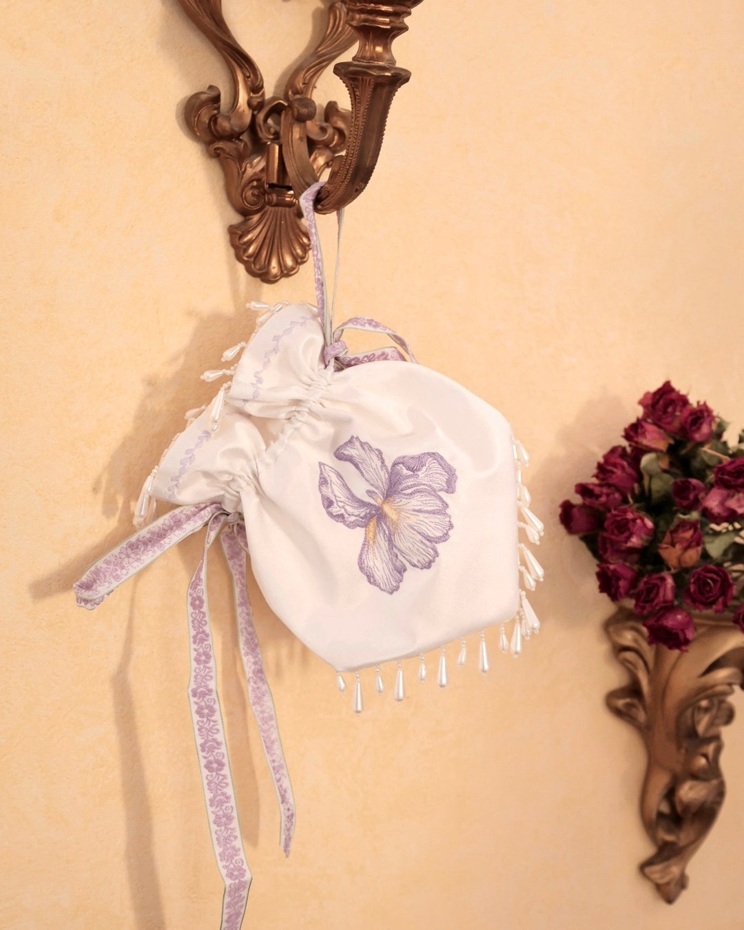 Victorian BAG Edwardian Reticle Bag Made Out of Ivory Silk and ...