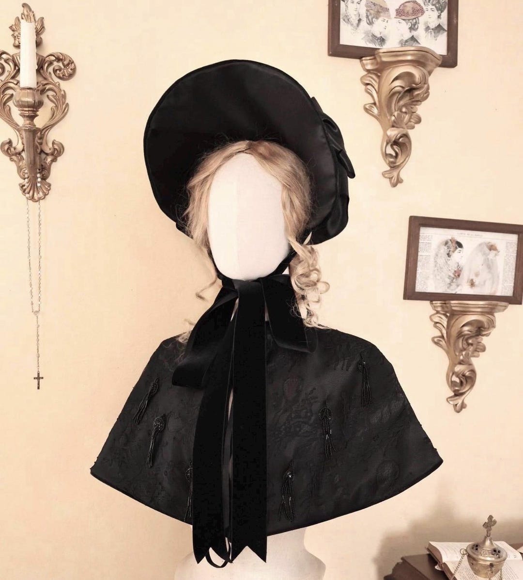 Poke Bonnet Hat Romantic Era 1830 Post Regency Lace and Velvet ...