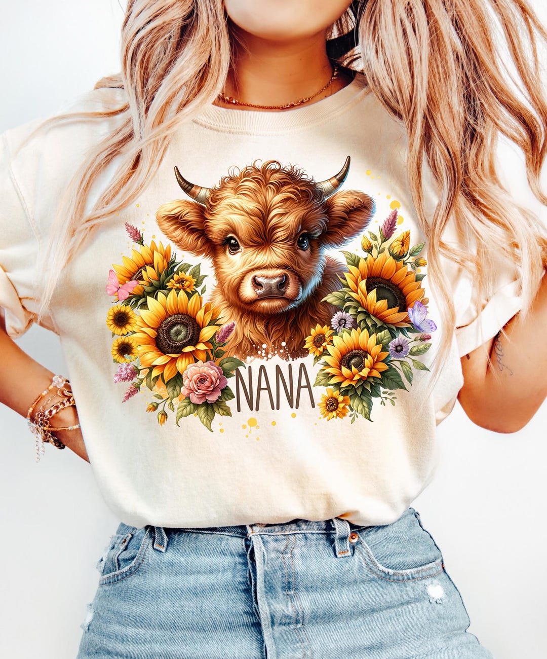 Nana Highland Cow Png, Nanny Design, Floral Nanny Png, Nanny Tshirt ...
