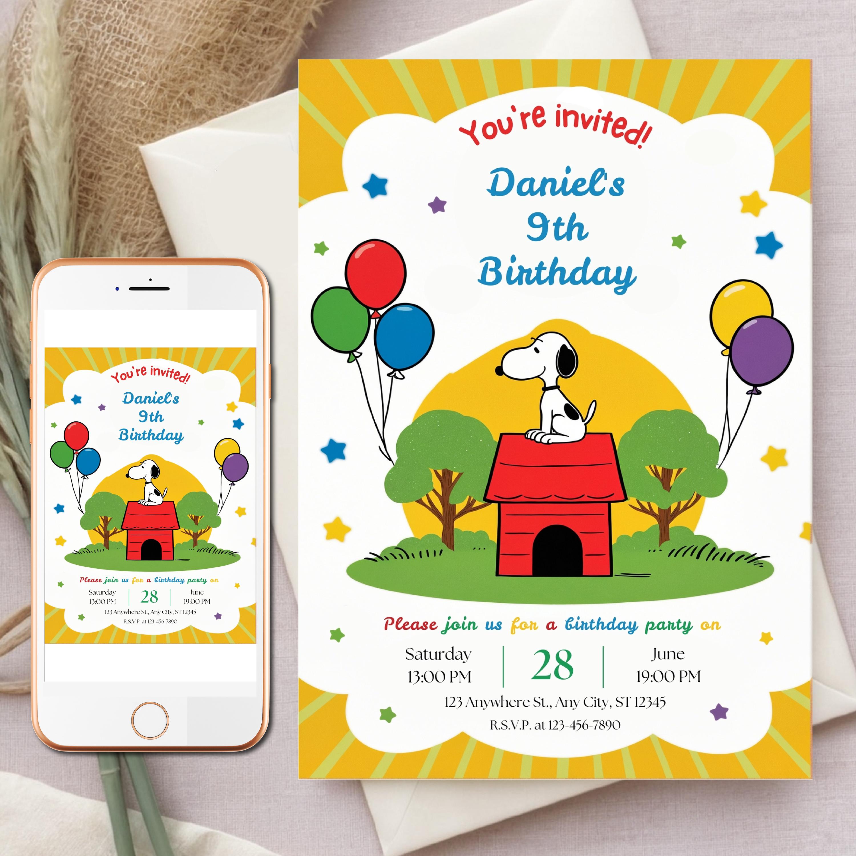 Snoopy Birthday Invitation Snoopy Invitation Birthday Party Printable ...