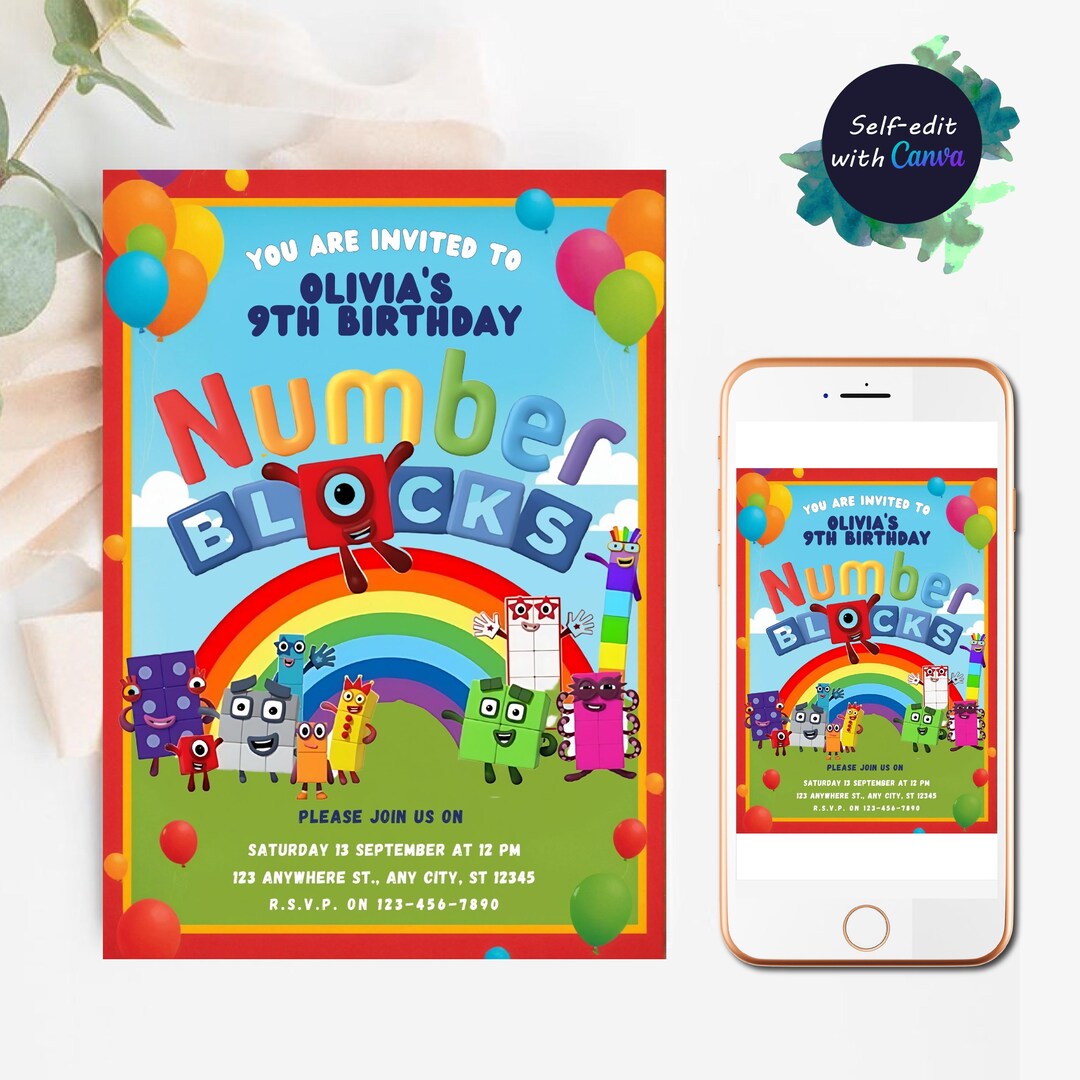 Number Blocks Birthday Invitation Numberblocks Invitation Birthday ...