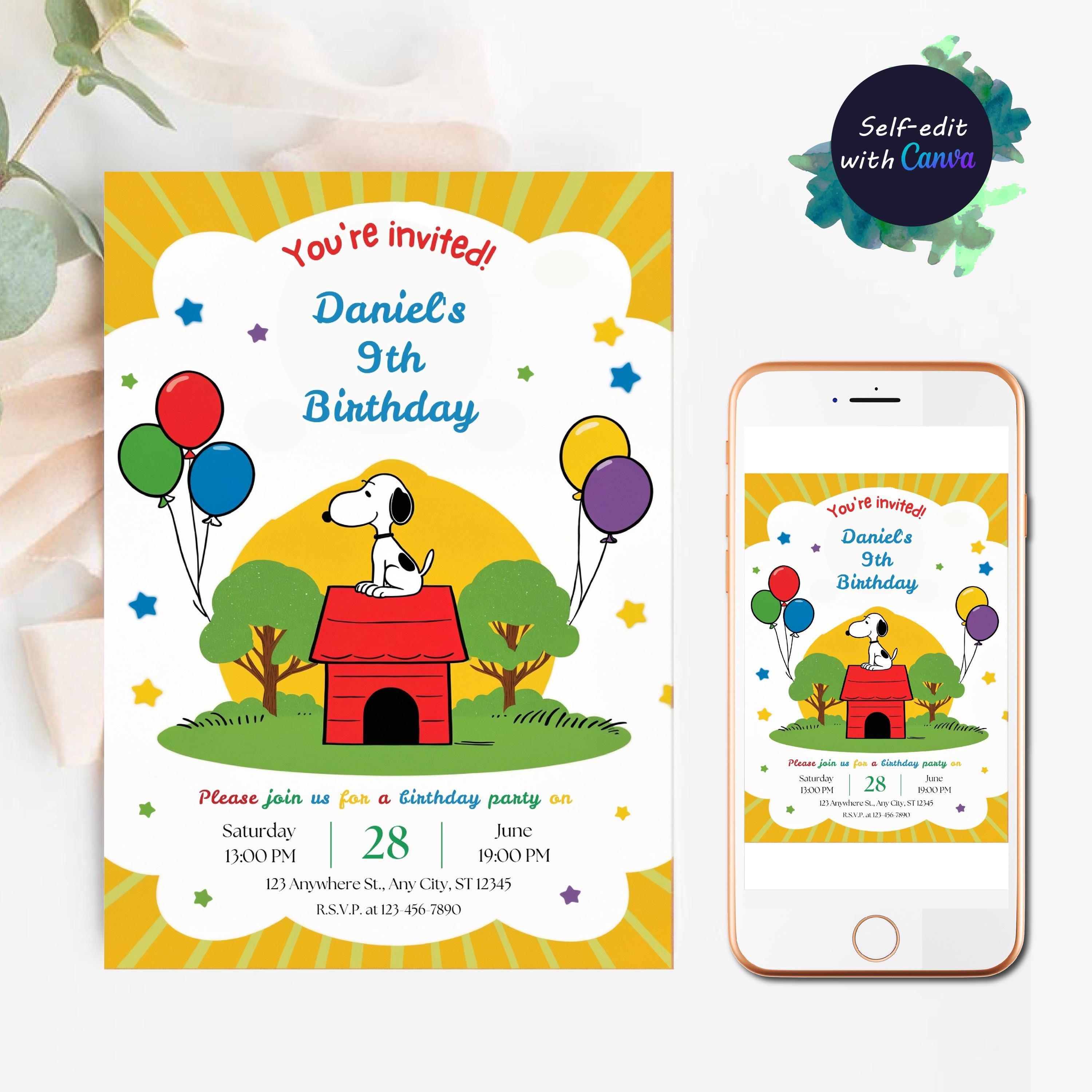 Snoopy Birthday Invitation Snoopy Invitation Birthday Party Printable ...