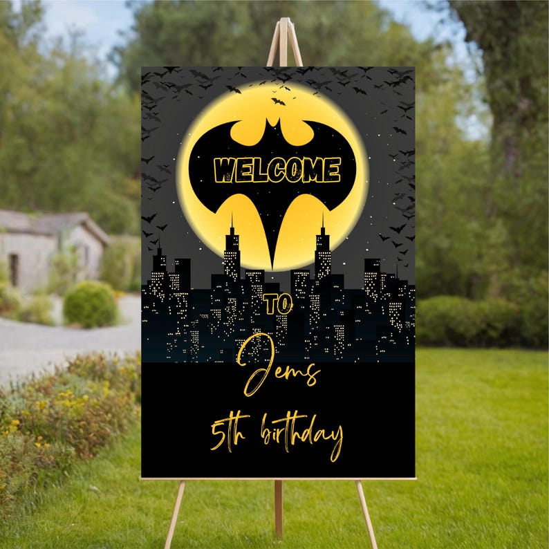 Superhero Welcome Sign Birthday Sign Reception Bat Boy & Girl Theme ...