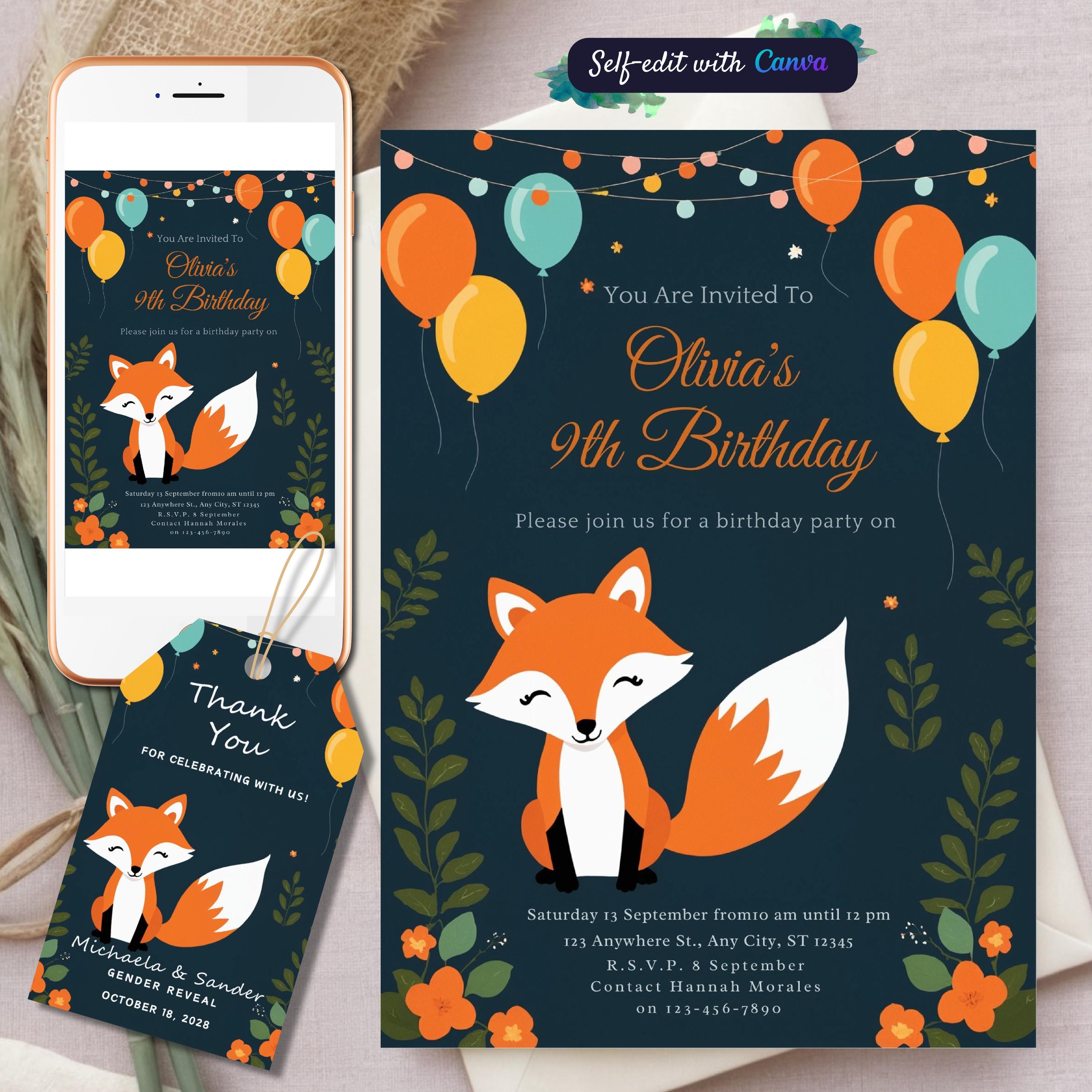 FOX INVITATION Fox Birthday Invitations FOX Party First Birthday ...