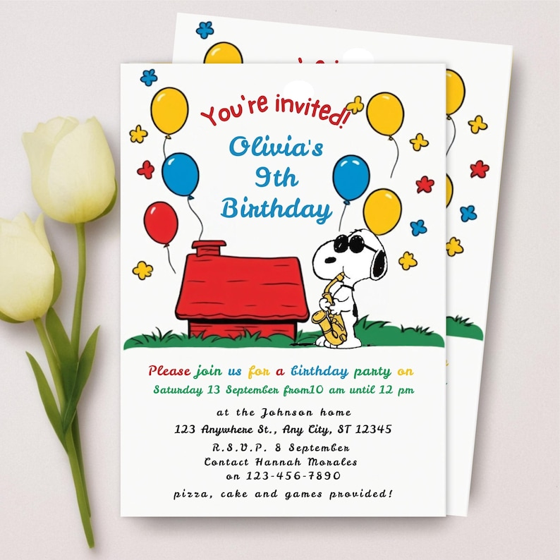 Editable Snoopy Birthday Invitation Snoopy Invitation Birthday Party ...