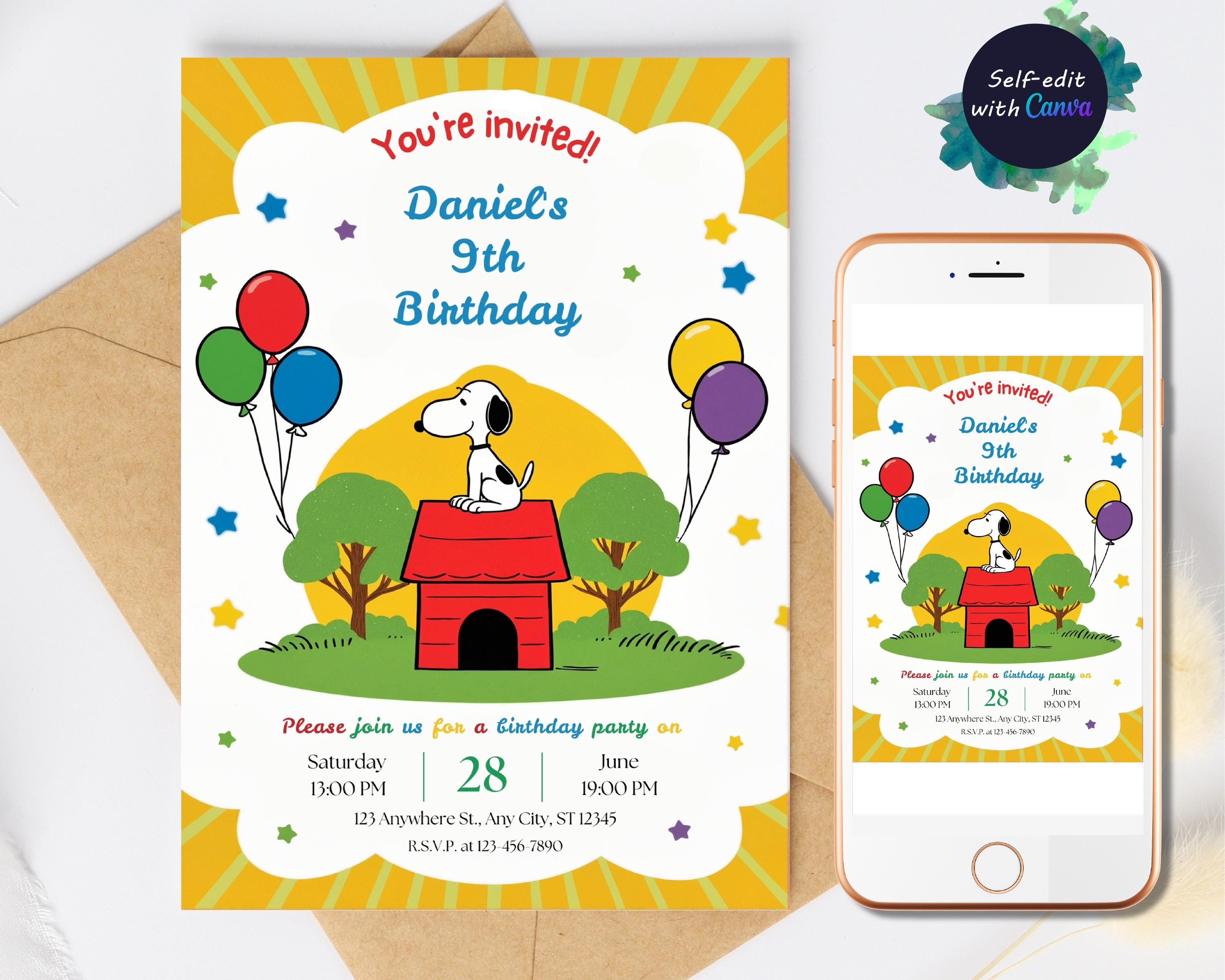 Snoopy Birthday Invitation Snoopy Invitation Birthday Party Printable ...