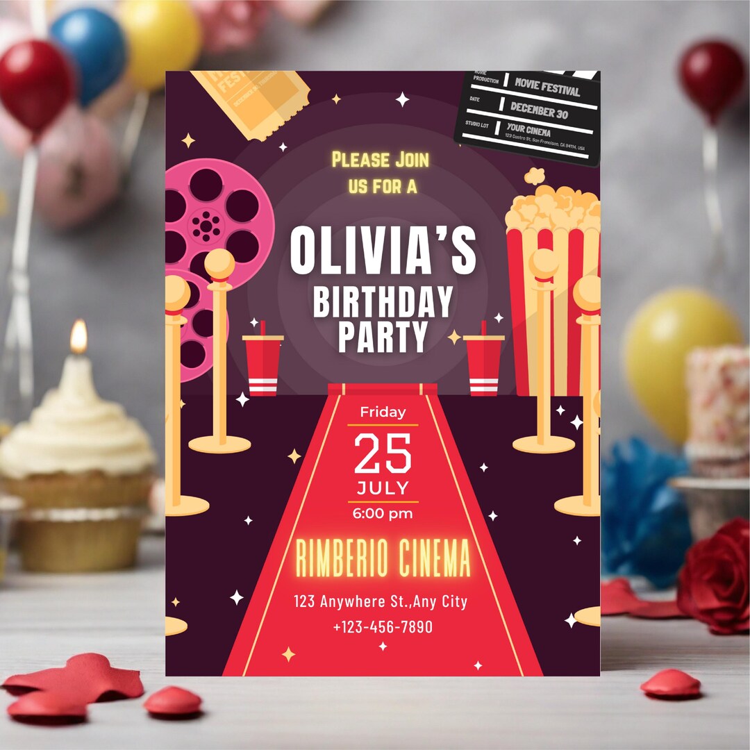 Hollywood Red Carpet Birthday Invitation Card Black & Gold Party Invite ...
