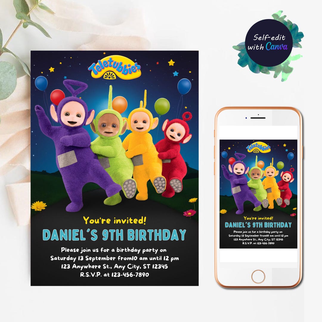 Tele Birthday Invitation Digital Birthday Party Tubbies Invitation ...