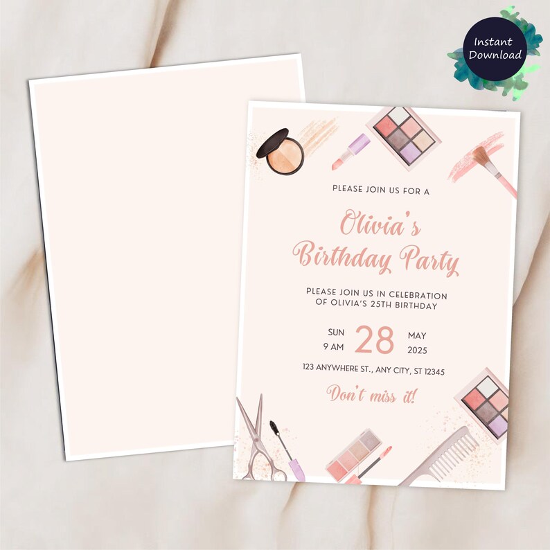 Glitz and Glam Birthday Party Invitation Spa Party Makeup Invitation ...