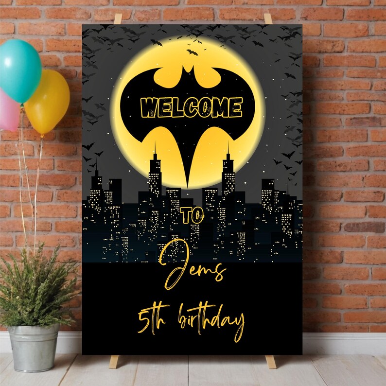 Superhero Welcome Sign Birthday Sign Reception Bat Boy & Girl Theme ...
