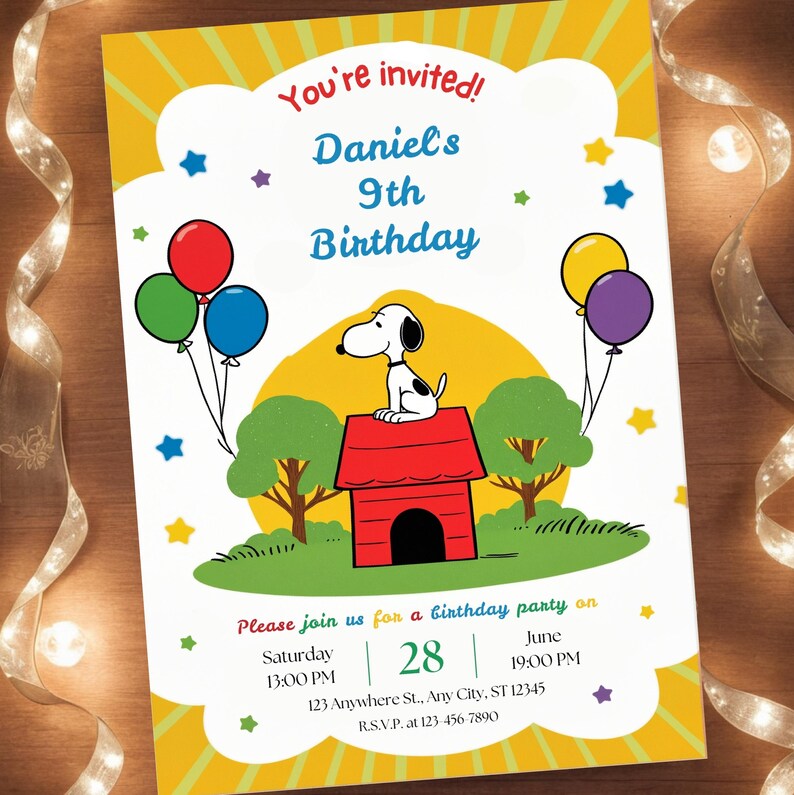 Snoopy Birthday Invitation Snoopy Invitation Birthday Party Printable ...