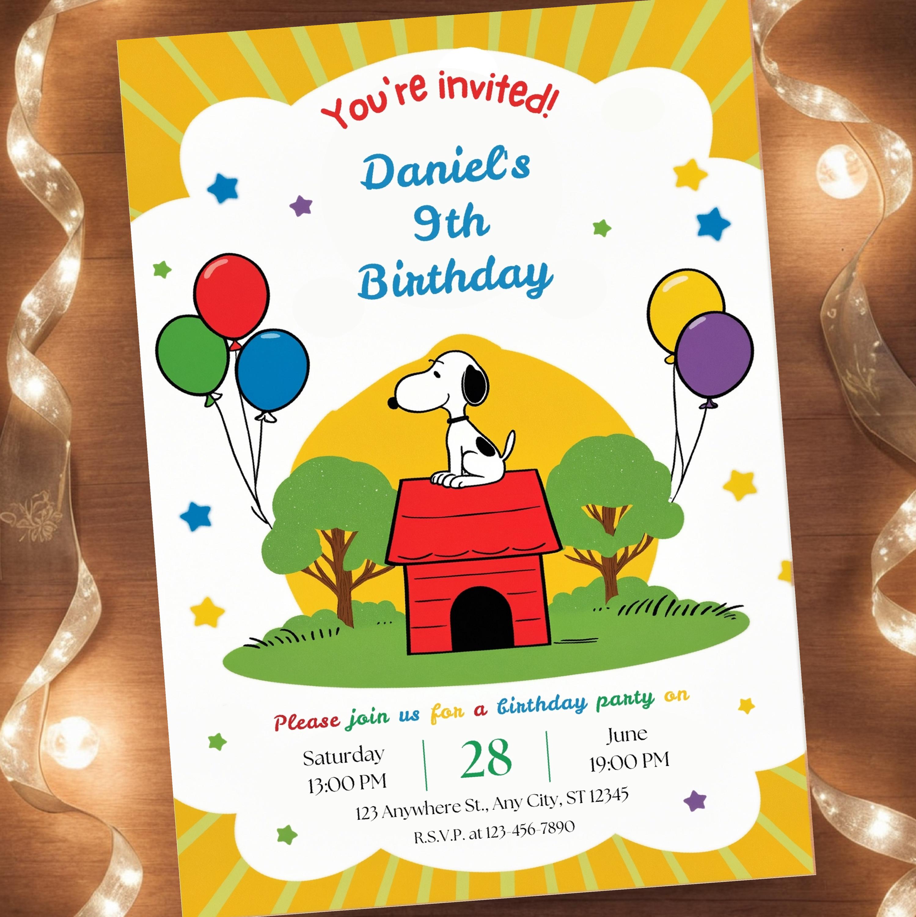 Snoopy Birthday Invitation Snoopy Invitation Birthday Party Printable ...