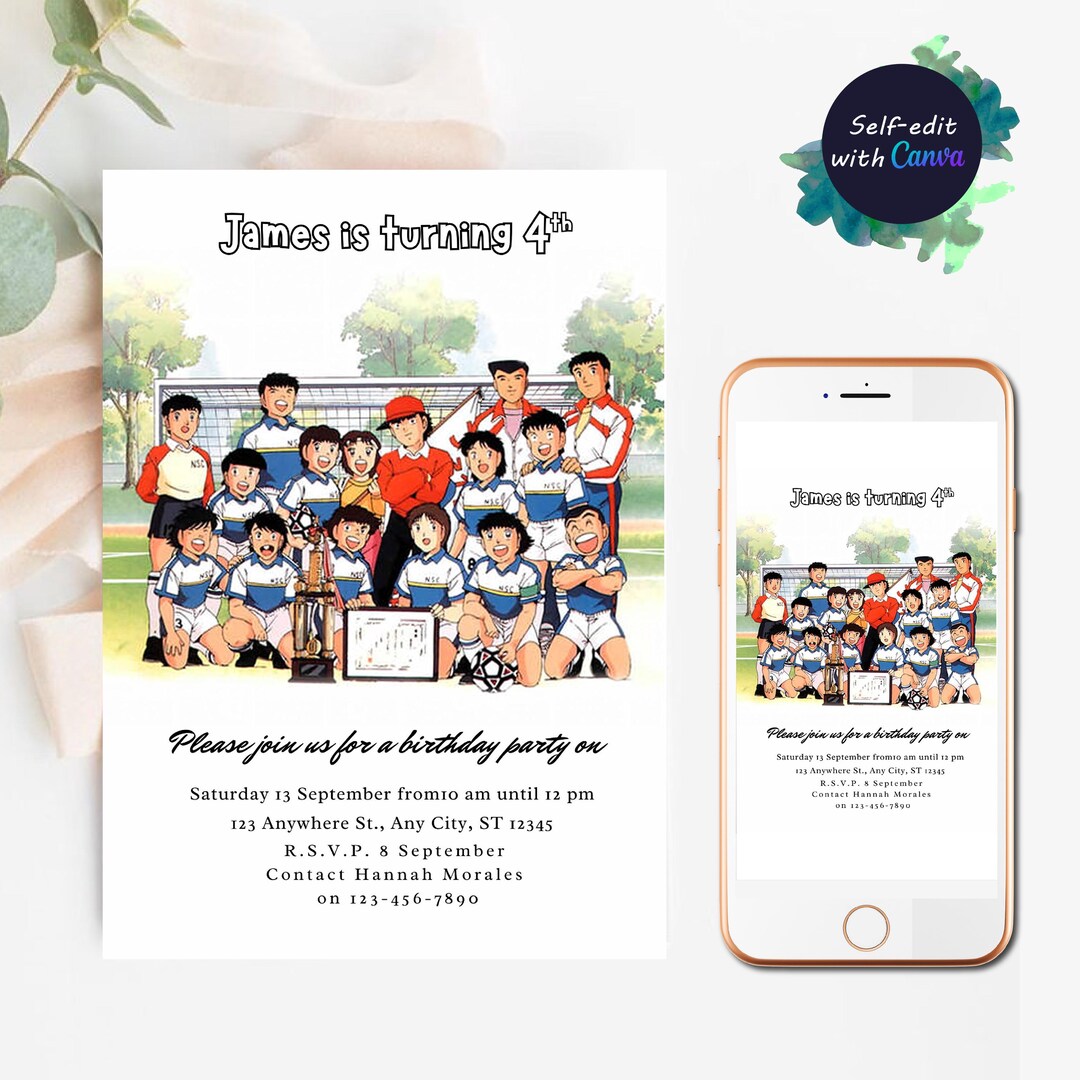 Editable Captain Tsubasa Birthday Invitation Tsubasa Birthday Party ...