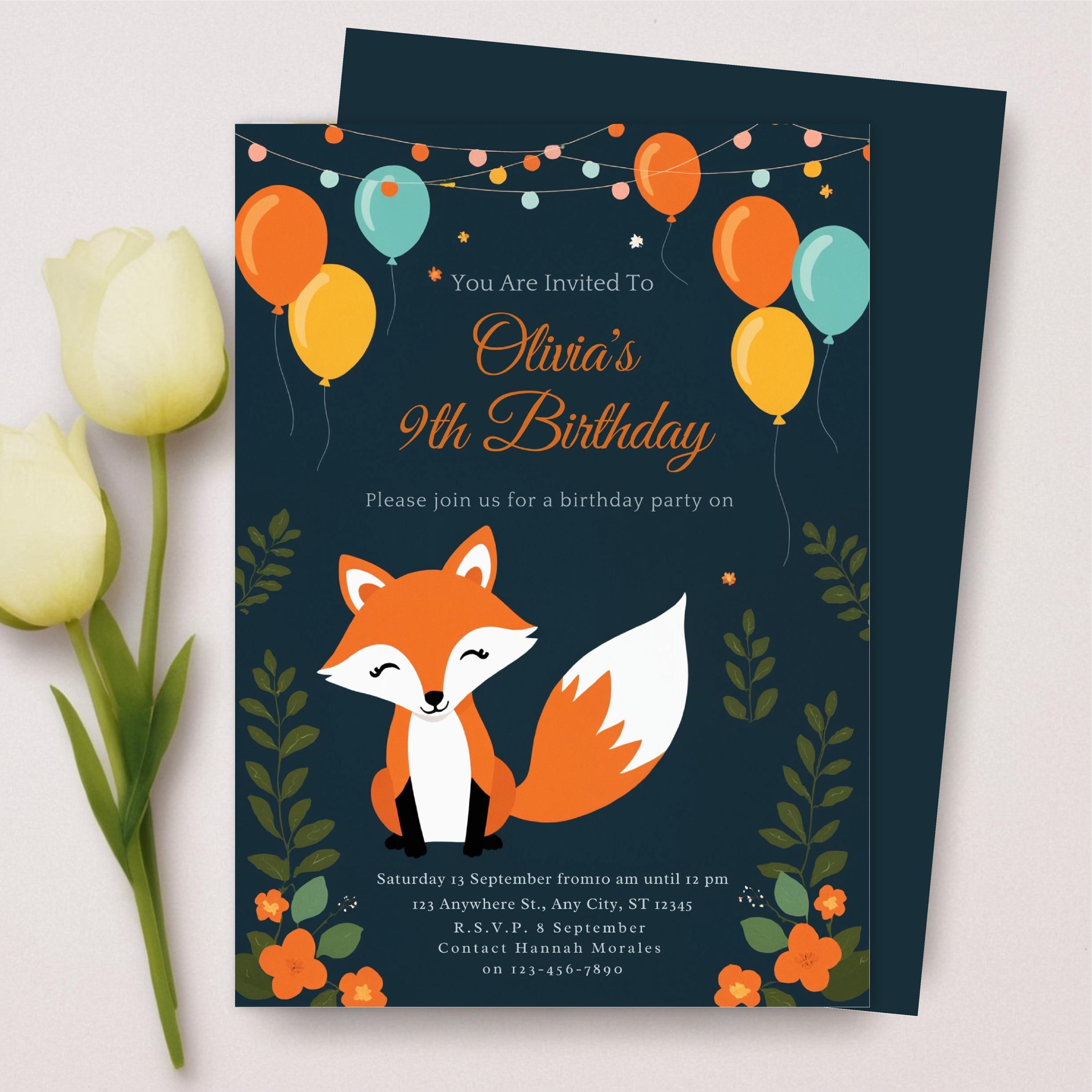 FOX INVITATION Fox Birthday Invitations FOX Party First Birthday ...