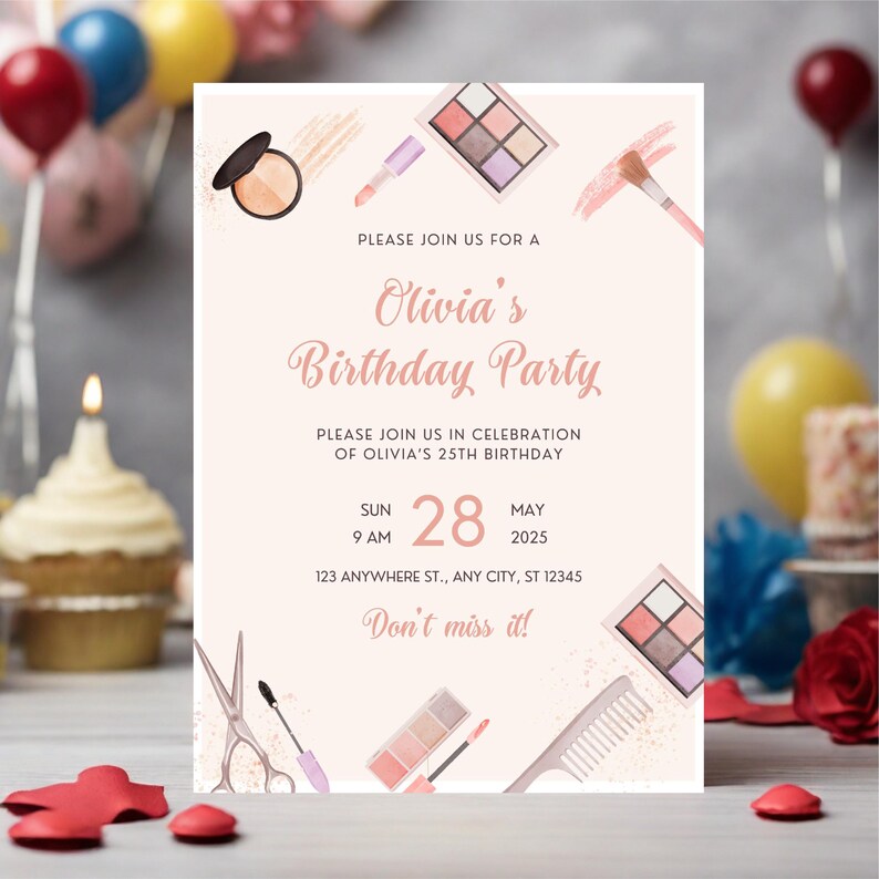 Glitz and Glam Birthday Party Invitation Spa Party Makeup Invitation ...