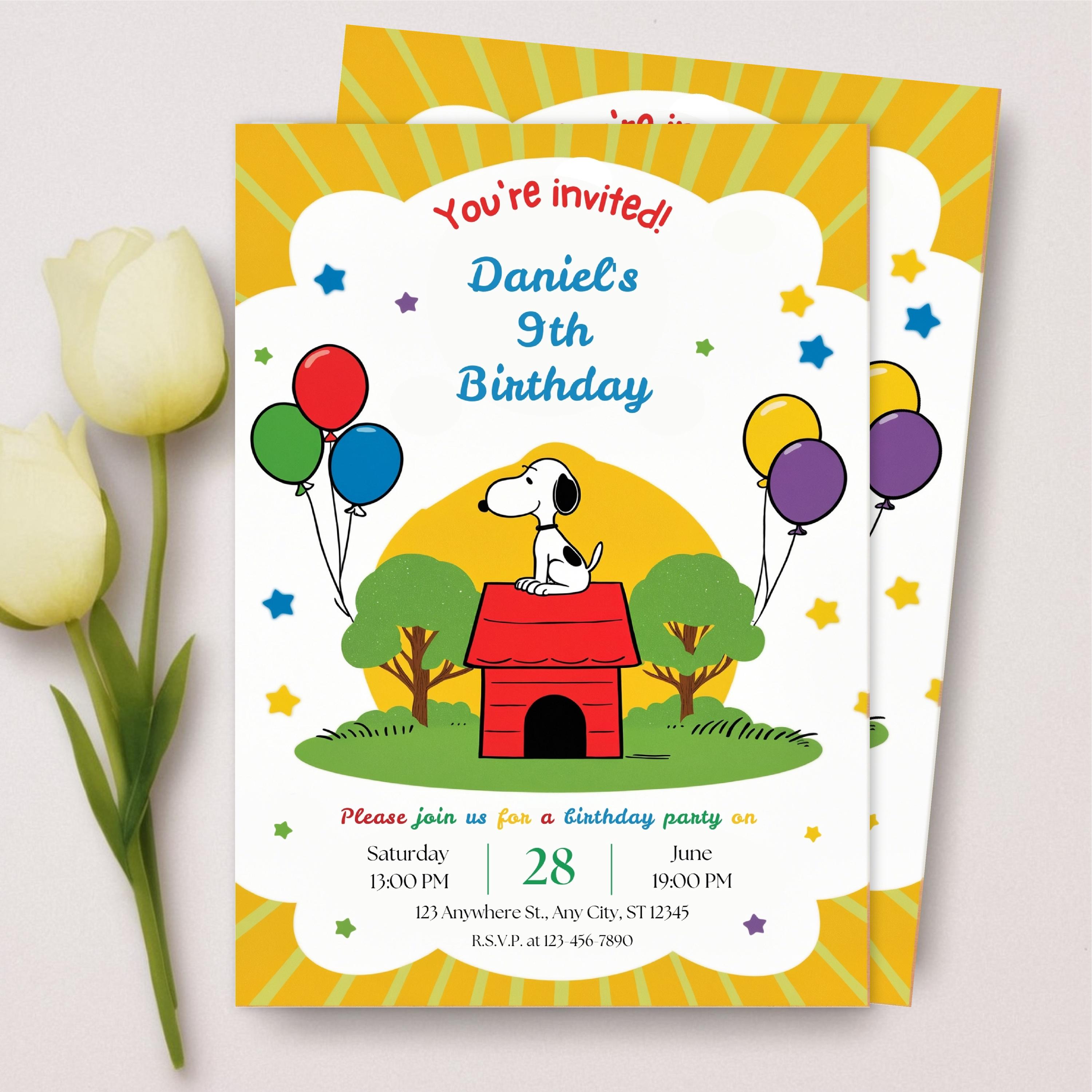 Snoopy Birthday Invitation Snoopy Invitation Birthday Party Printable ...