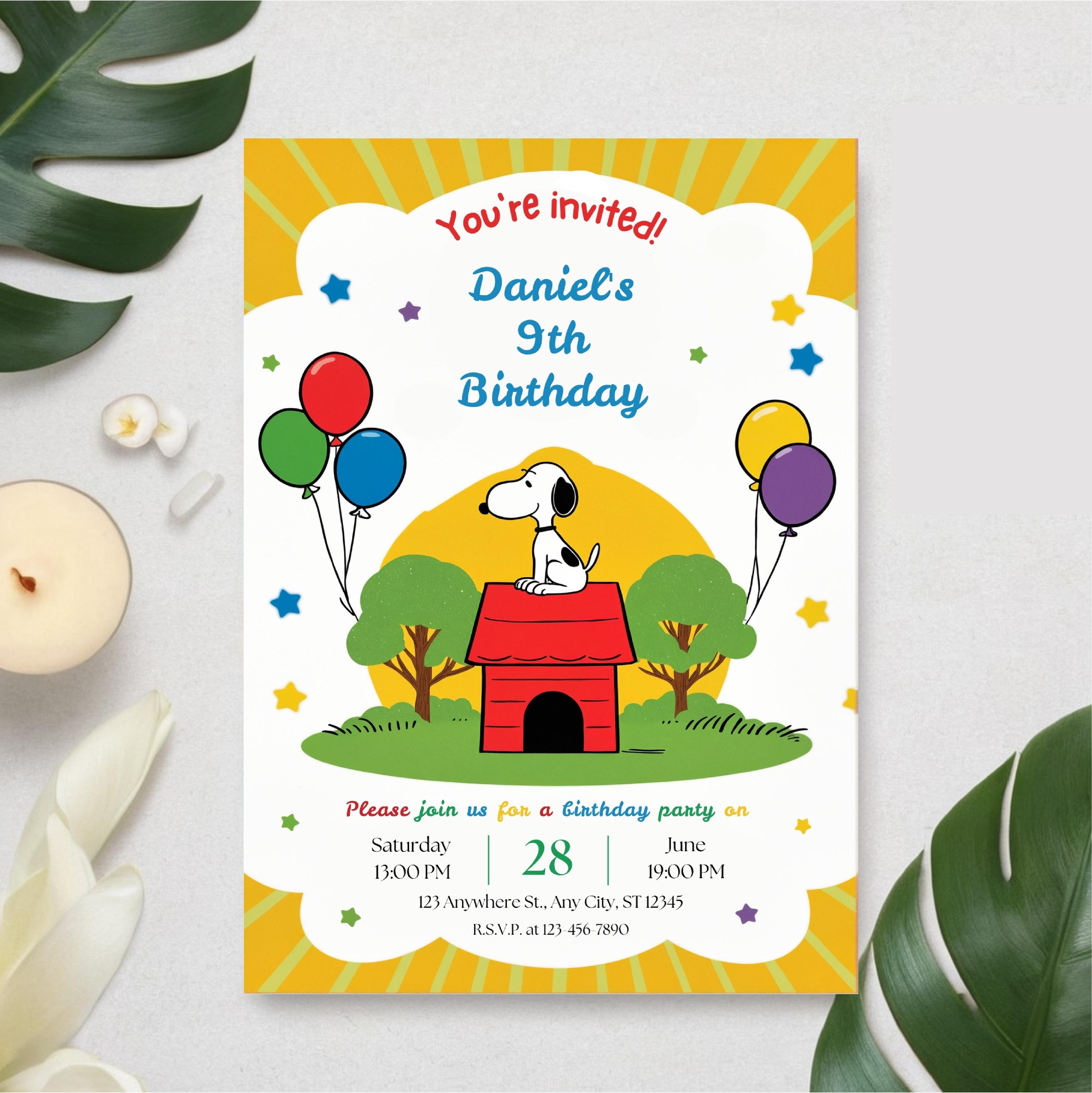 Snoopy Birthday Invitation Snoopy Invitation Birthday Party Printable ...