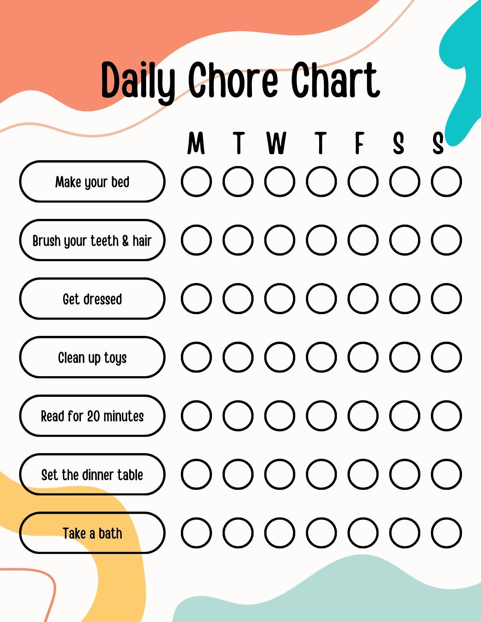 Printable Kids Chore Chart - Etsy