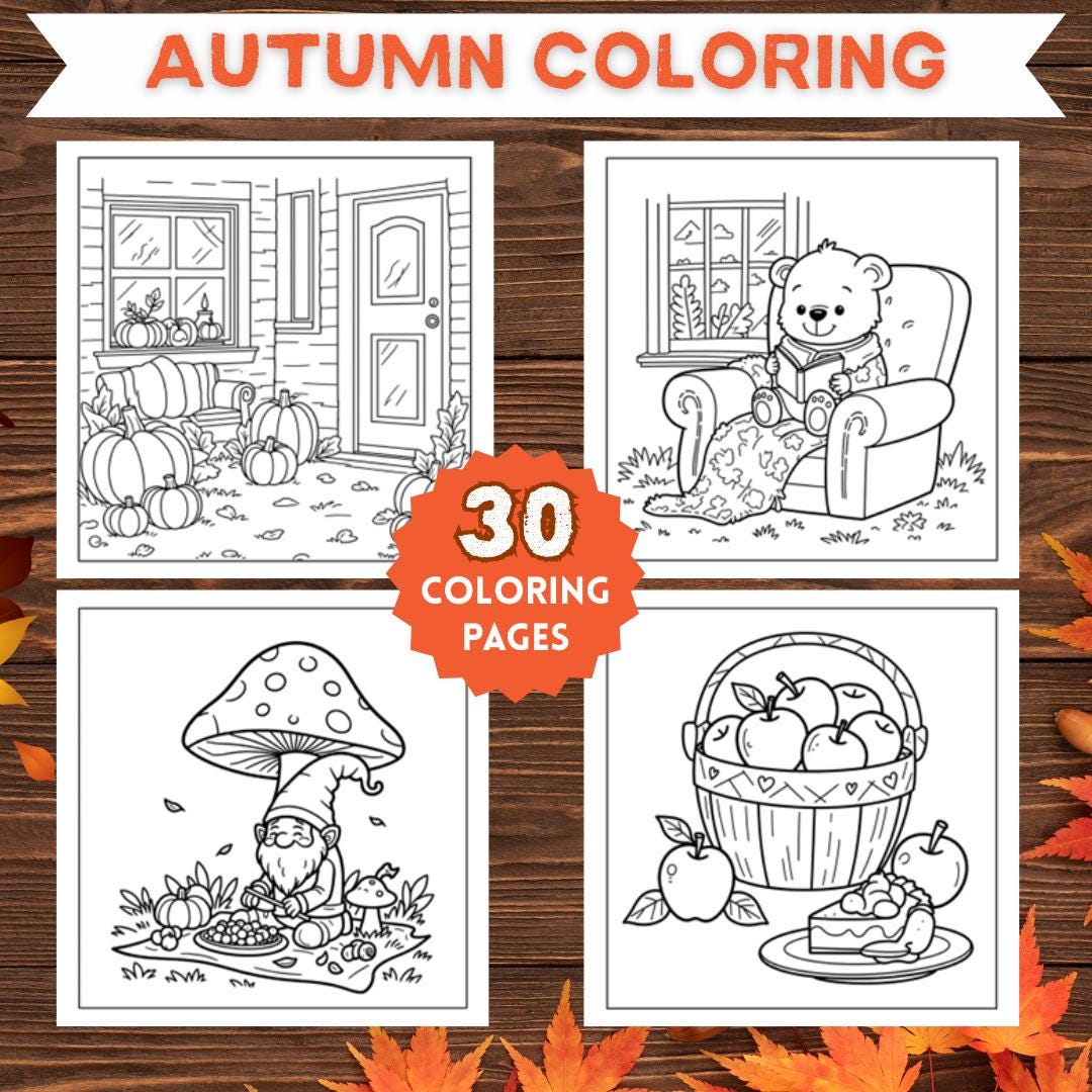 Cozy Autumn Coloring Pages: Pumpkins, Sweaters, Leaves (PDF Download ...
