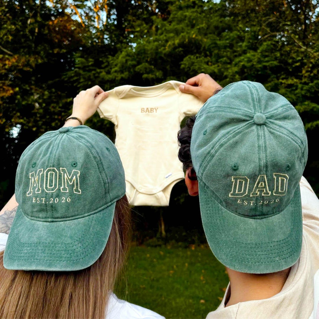 Custom Embroidered MOM DAD EST 2026 Baby Announcement Hats | Pregnancy ...