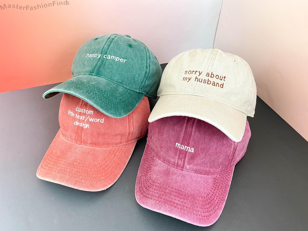 Custom Text Embroidered Hat, Personalized Saying Cap, Vintage Baseball ...