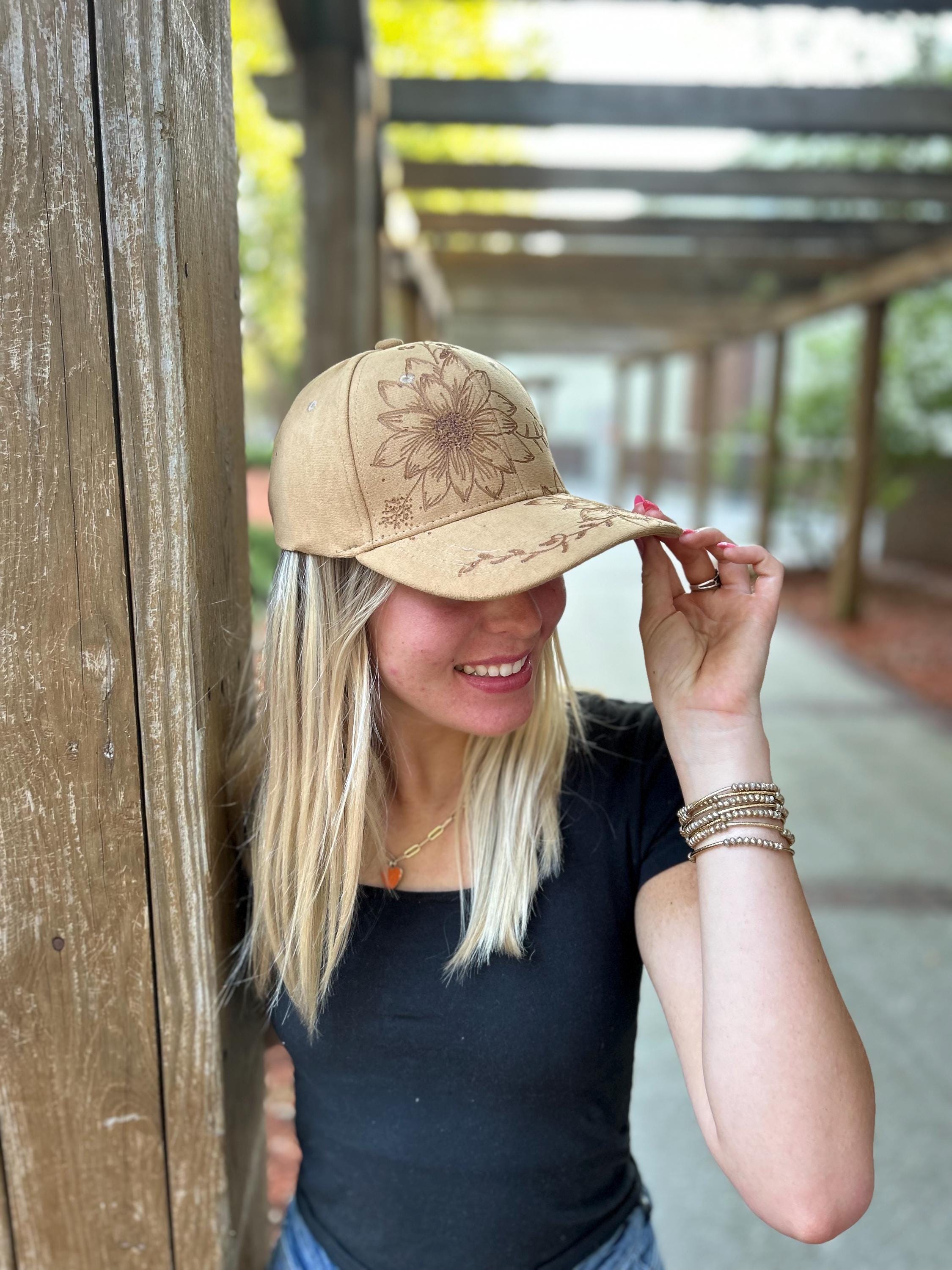 Wood-burned Sunflower Baseball Caps - Etsy