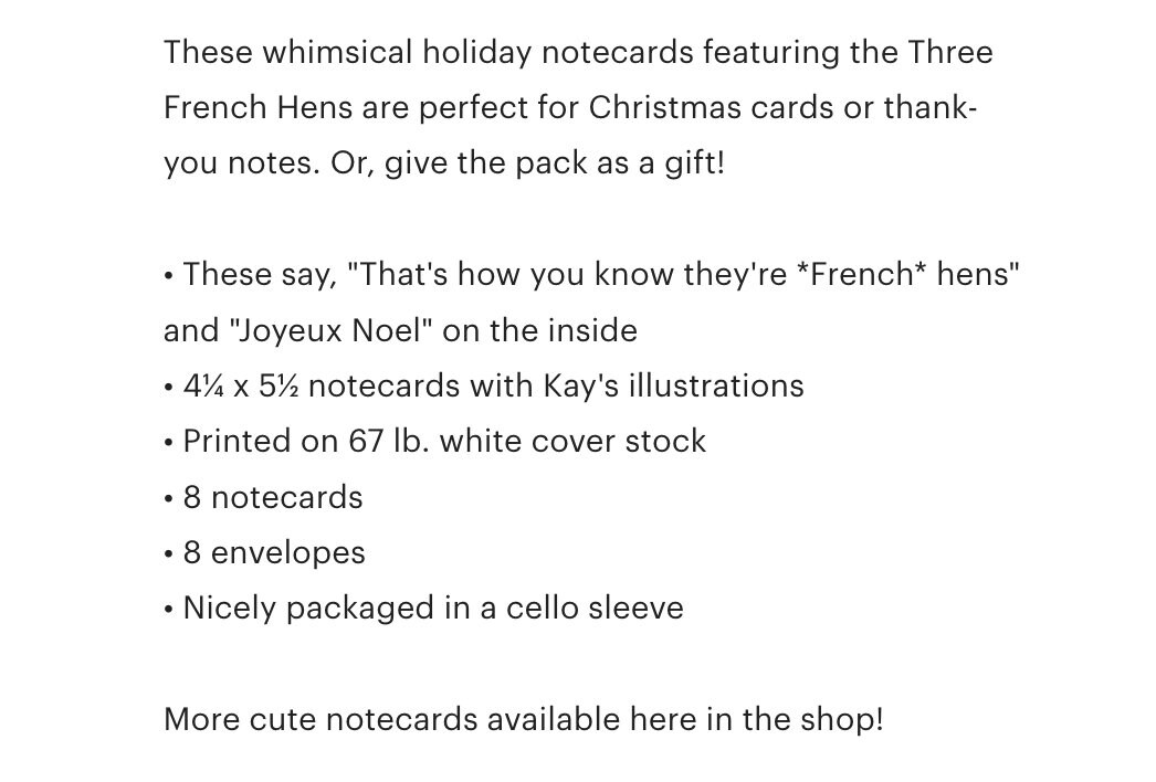 French Hens Holiday Notecards - Etsy