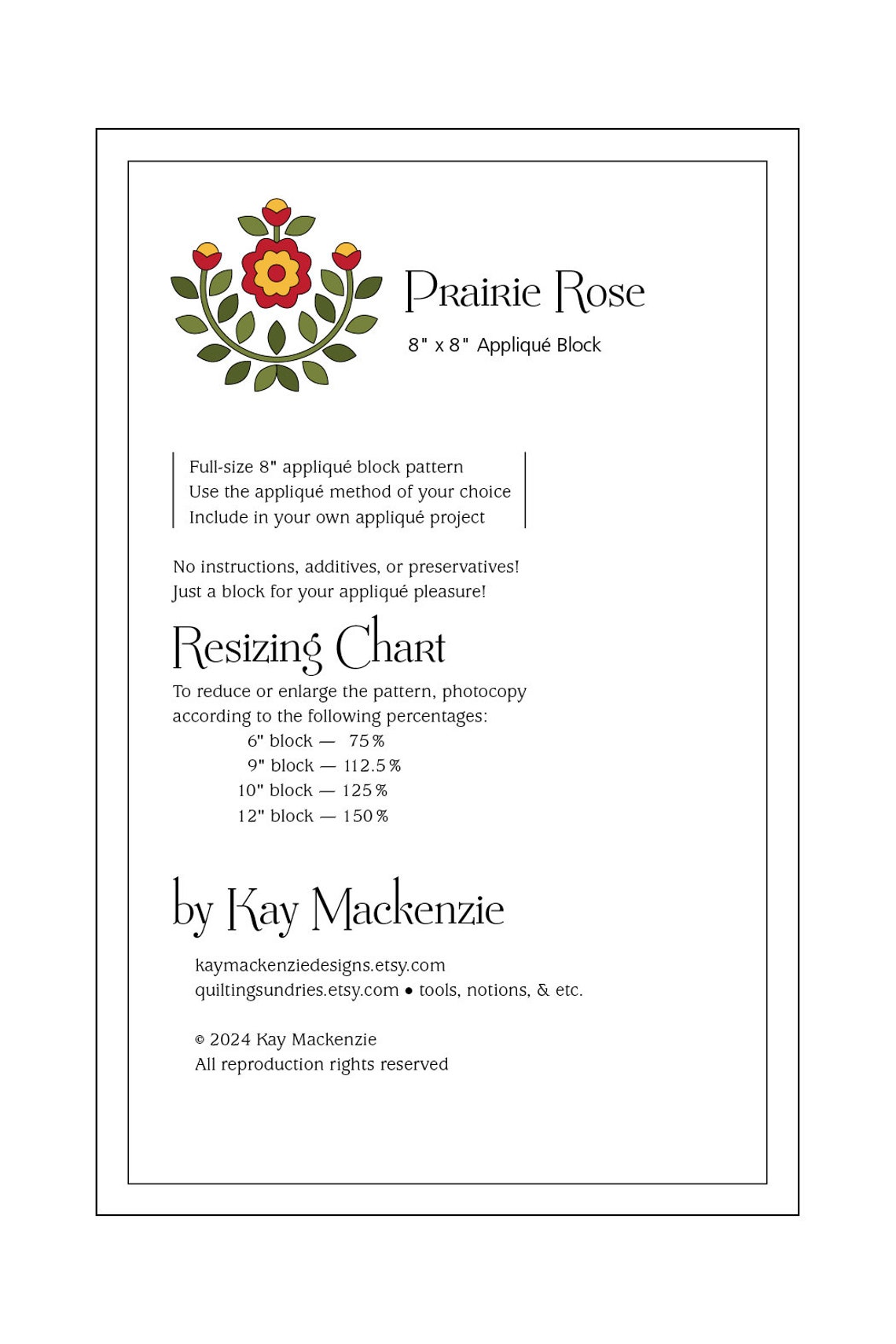 Prairie Rose Appliqué Block, Traditional Applique Pattern PDF - Etsy