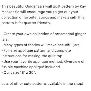 Ginger Jars Quilt Pattern - Etsy