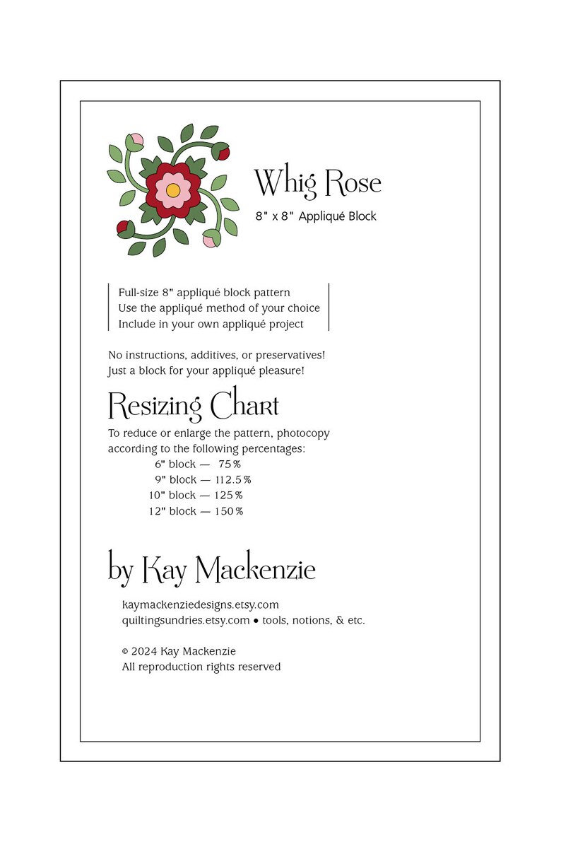 Whig Rose Appliqué Block Pattern PDF - Etsy