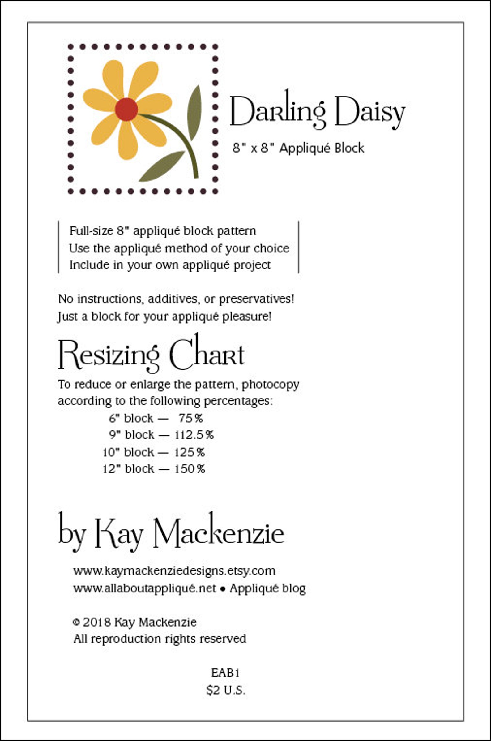 Darling Daisy Appliqué Block Daisy Applique Pattern - Etsy