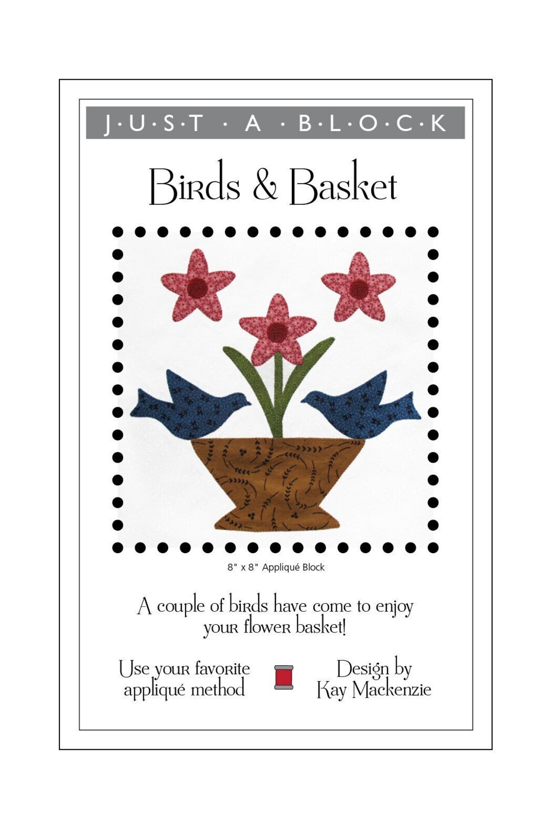 Birds & Basket Appliqué Block, Bird Flower Basket Applique Pattern PDF ...