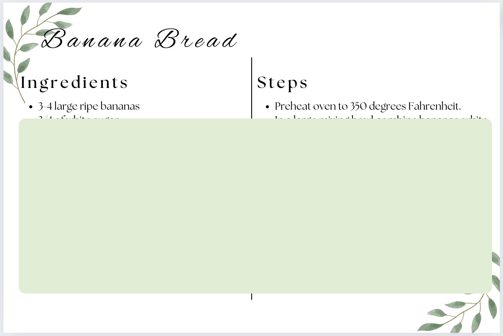 Banana Bread Recipe (recipe Card) - Etsy