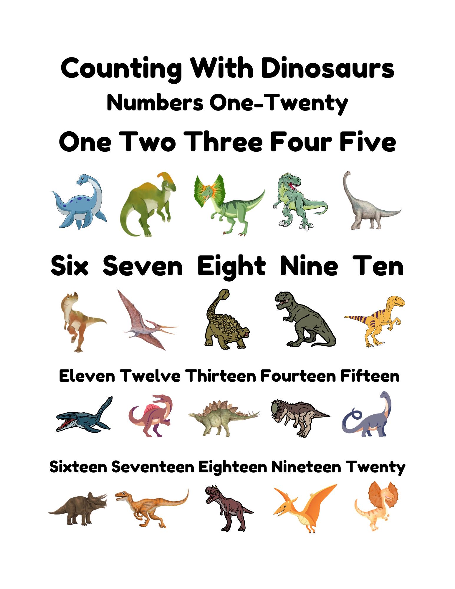 Dinosaur Learning to Count to 20 Includes Two Printables, Digital ...