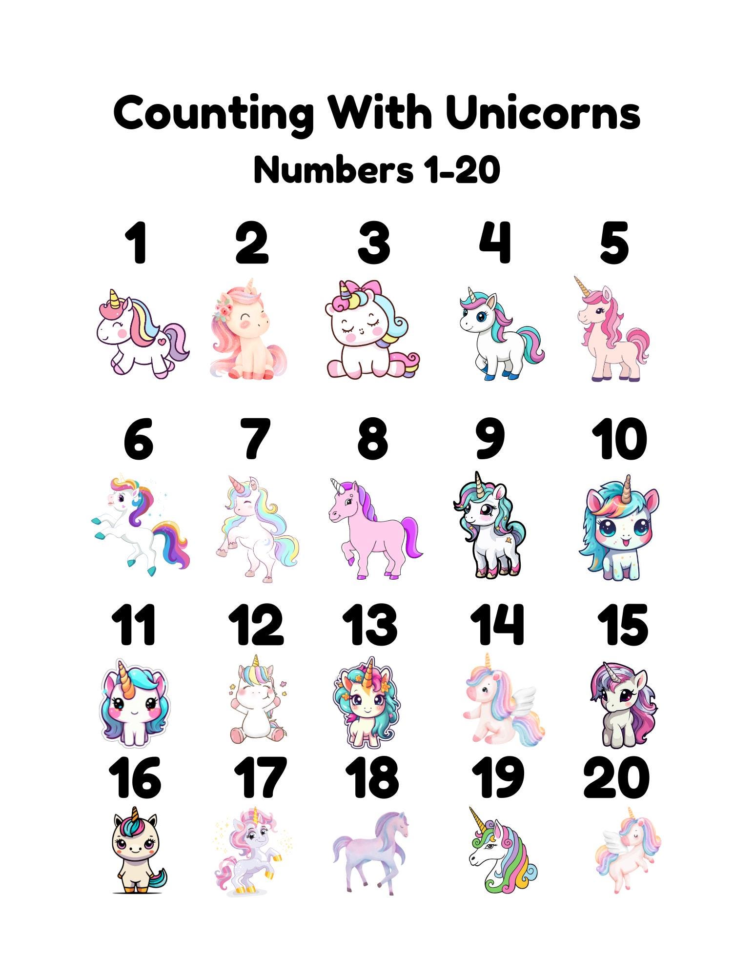 Unicorn Learning to Count to 20 Includes Two Printables, Digital ...