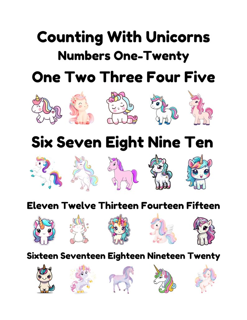 Unicorn Learning to Count to 20 Includes Two Printables, Digital ...