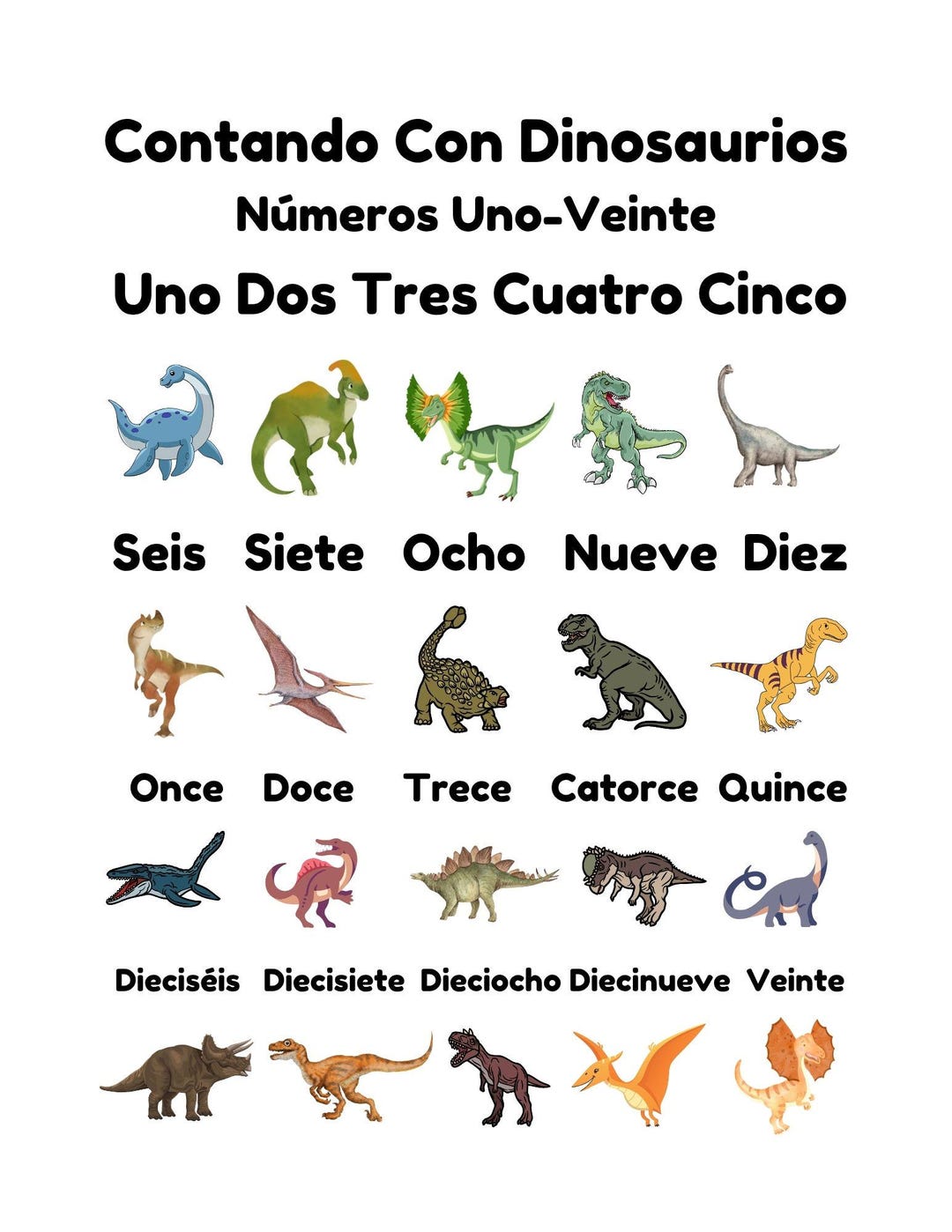 Spanish Dinosaur Learning to Count to 20 Includes Two Printables ...
