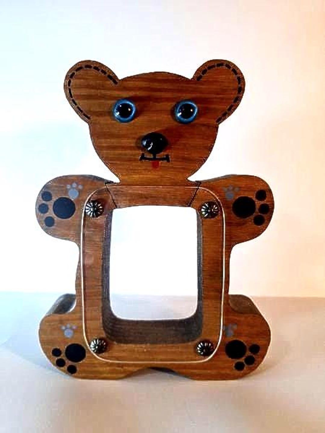 Vintage 1980 Wooden Teddy Bear Coin Bank With Clear Belly Center - Etsy