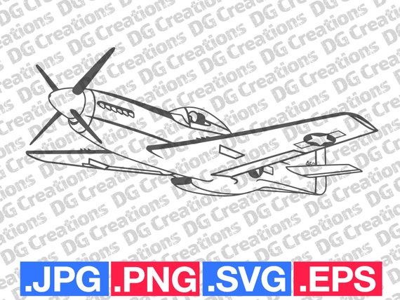P-51 Mustang Vintage War Plane Airplane WW2 Era SVG Clip Art - Etsy