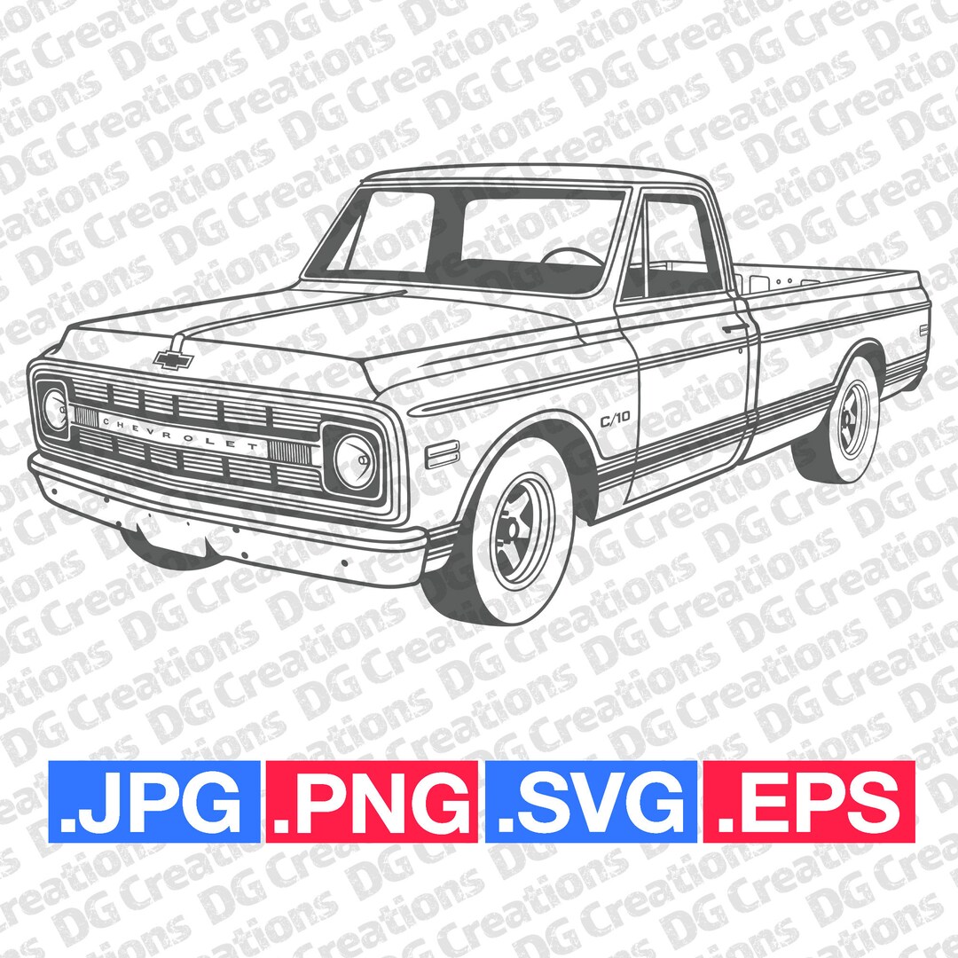 Chevrolet C10 Pick up Truck 1970 3QTR SVG Clip Art Graphic Art Instant ...