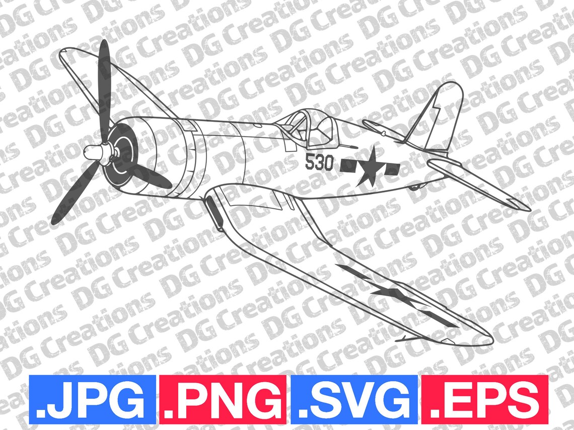 F4U Corsair Vintage War Plane Airplane WW2 Era SVG Clip Art - Etsy