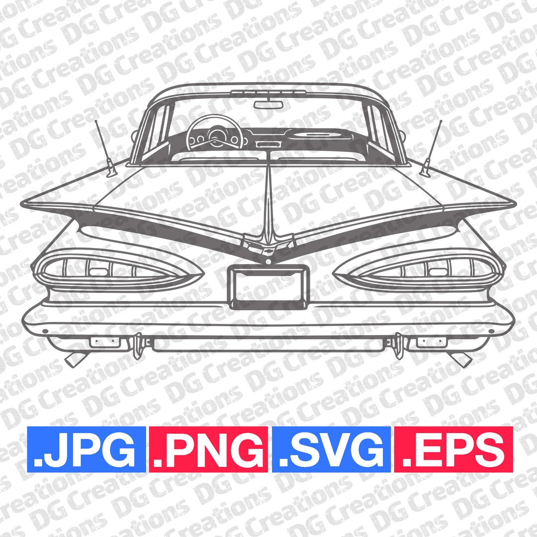 Chevrolet Impala 1959 Rear Classic Car SVG Clip Art Graphic Art Instant ...