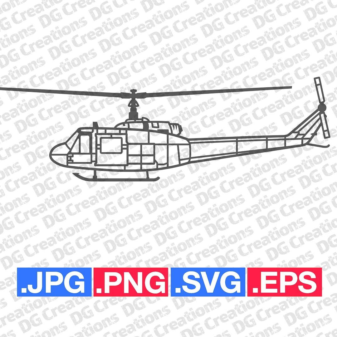 UH-1 Huey Helicopter Military Aircraft Side Vietnam Era SVG Clip Art ...