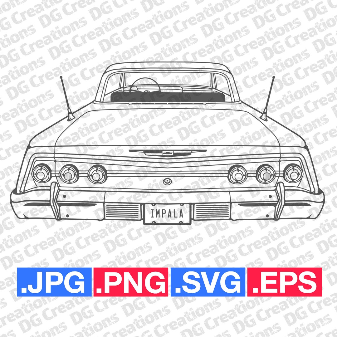 Chevrolet Impala Hardtop 1962 Rear Car SVG Clip Art Graphic Art Instant ...